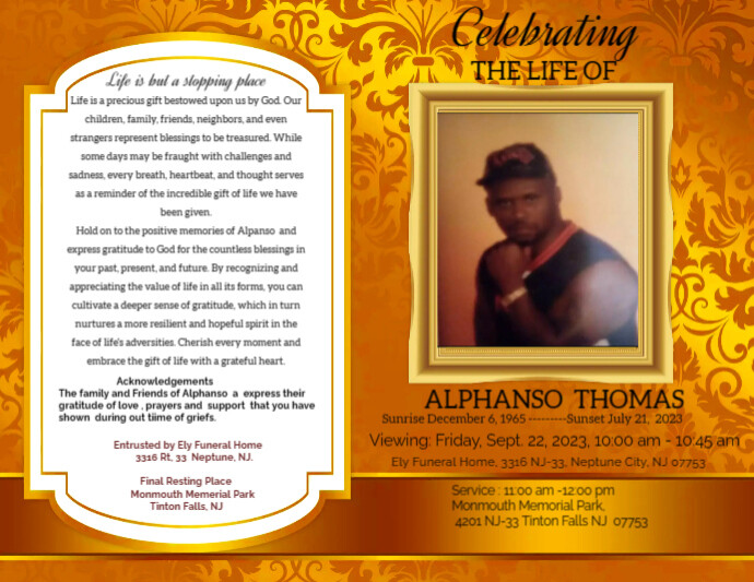Golden Funeral Program Template | PosterMyWall