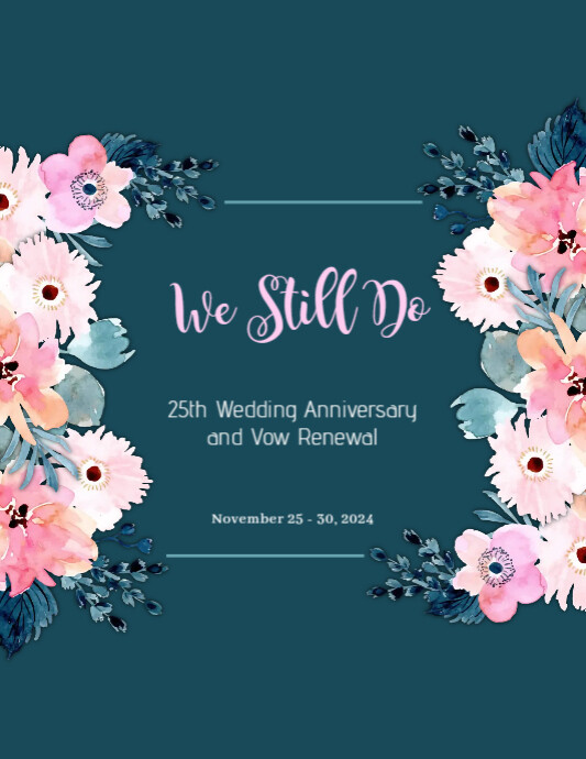 Blue and Pink Flower Renewal Of Wedding Vows | PosterMyWall