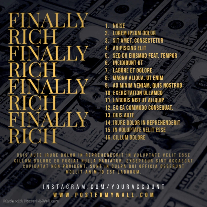 Copy of Tracklist Finally Rich Money Mixtape Cover | PosterMyWall