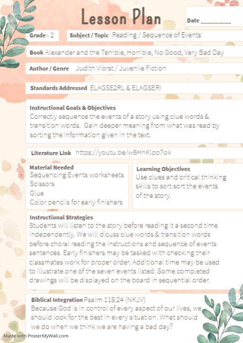Copy of Peach weekly lesson plan | PosterMyWall