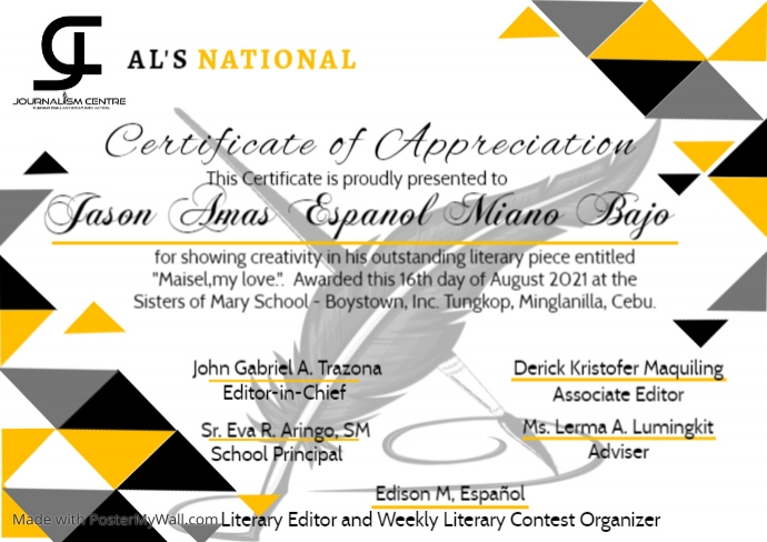 Certificate for Literary | PosterMyWall