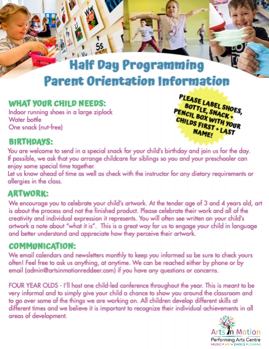 PG 1 Half Day Orientation Parent Letter | PosterMyWall