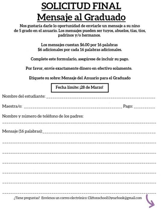 SPANISH YEARBOOK GRADUATE MESSAGE FLYER PART 1 | PosterMyWall
