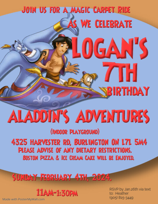 Aladdin Kids Party Invitation Template | PosterMyWall