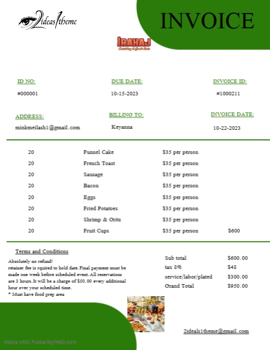 Food Resturant Table Invoice | PosterMyWall