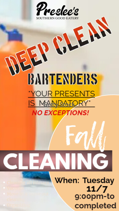 Bartender deep clean | PosterMyWall