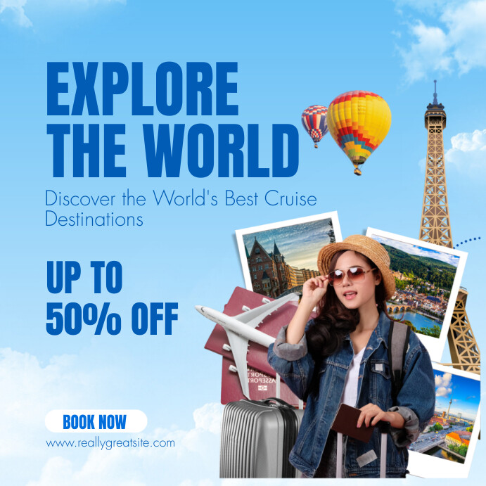 Plantilla de 07-Blue and White Modern Traveling Instagram | PosterMyWall