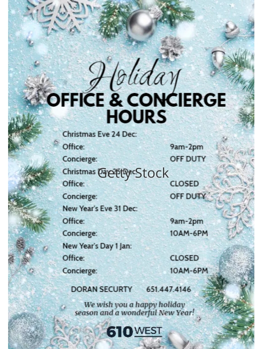 Copy of 610 OFFICE/CONCIERGE HOURS | PosterMyWall