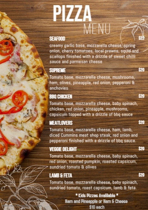 Copy of Copy of Pizza menu table a4 card 2 | PosterMyWall