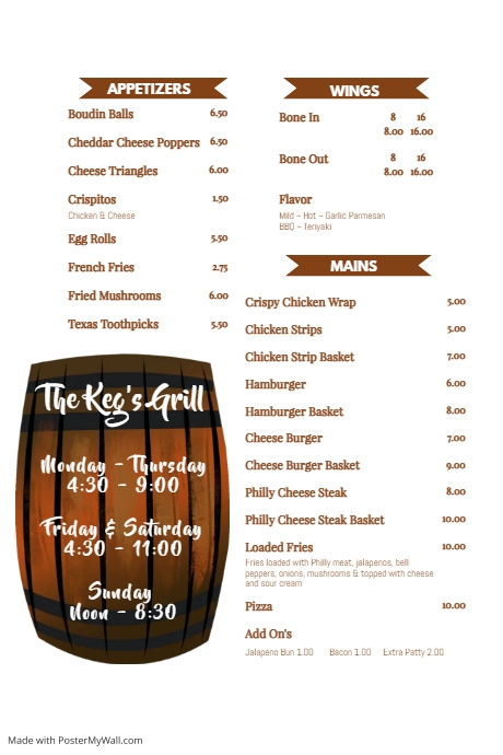 Bar Food Snacks Menu Template (2) | PosterMyWall
