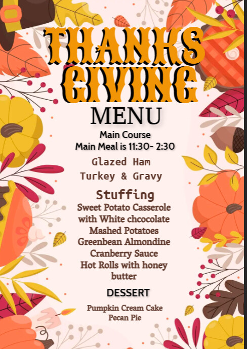 Thanksgiving day menu Flyer Template | PosterMyWall
