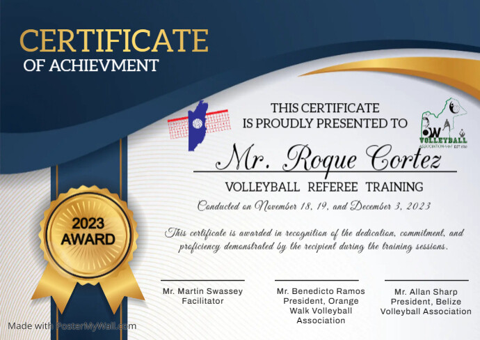 Volleyball Certificate | PosterMyWall