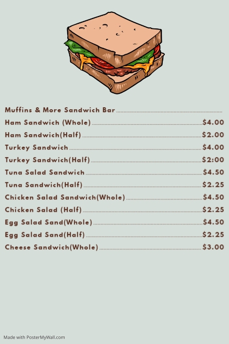 Sandwich Bar Menu Design Template | PosterMyWall