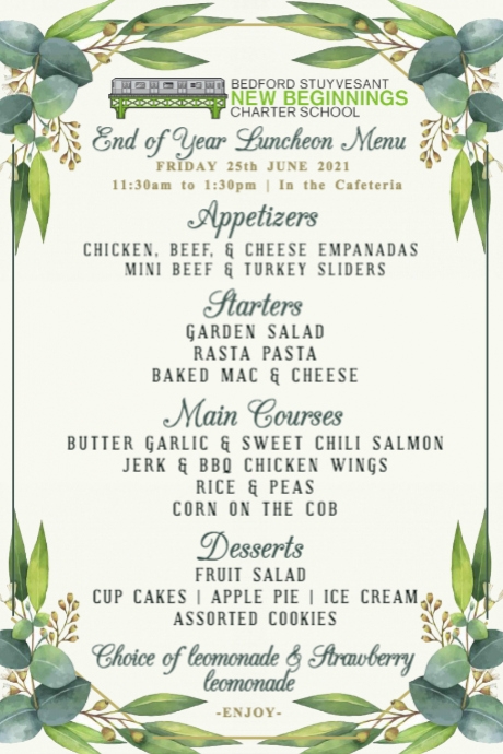 BSNBCS End of Year Luncheon Menu | PosterMyWall