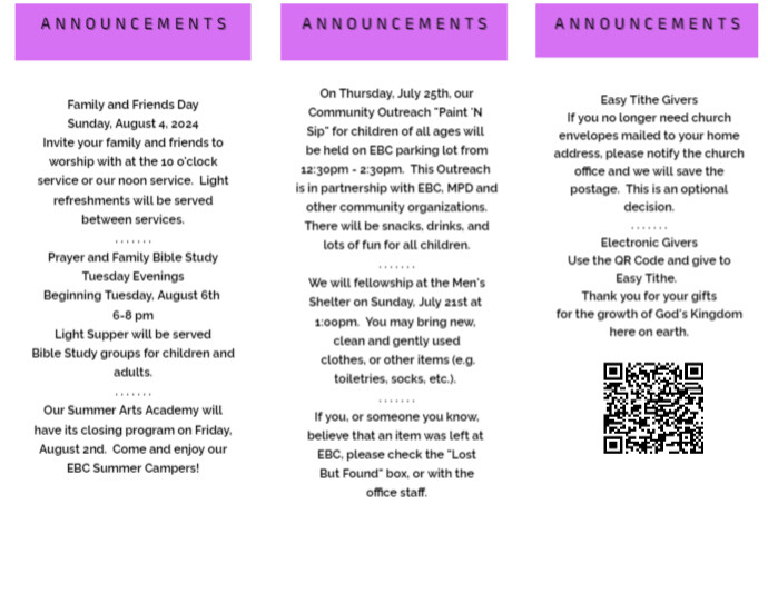 Ebc Bulletin Back | PosterMyWall