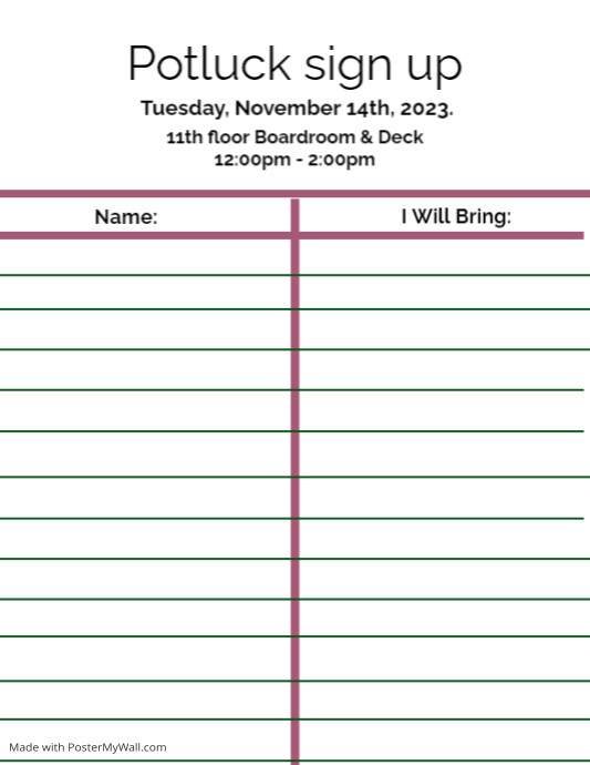 Potluck Sign Up Sheet | PosterMyWall