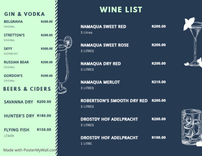 Landscape Cocktail Menu Templates | PosterMyWall