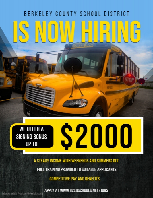 Copy of Copy of Yellow Modern School Bus Driver Hiring Flyer | PosterMyWall