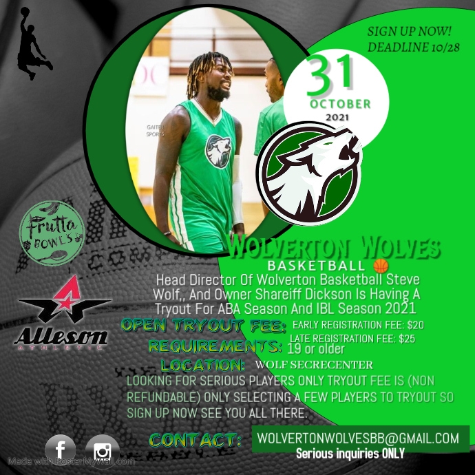 Copy of Copying of model tryouts 2/28 wolves | PosterMyWall