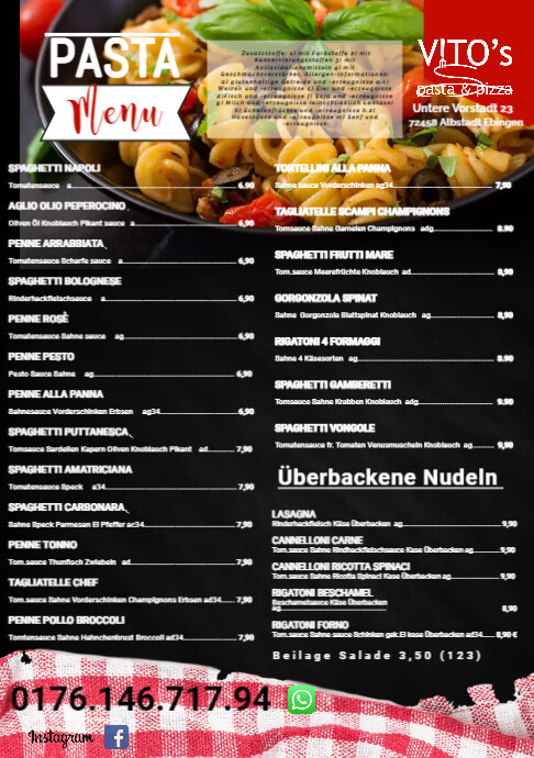 Pasta Menu Food Template | PosterMyWall