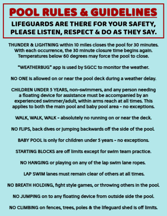 Swimming Pool Rules 2024 | PosterMyWall