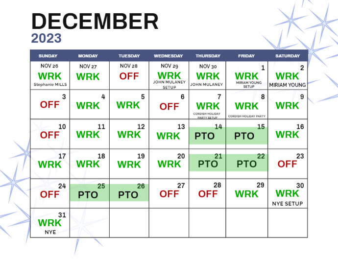 December 2023 Monthly Events Calendar | PosterMyWall