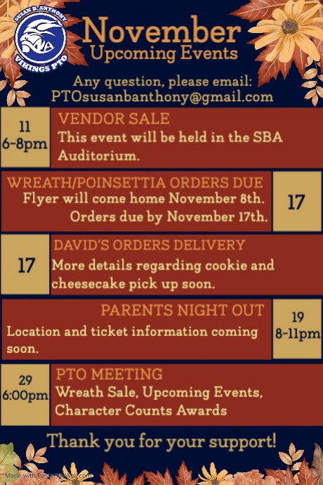 Copy of November Upcoming Events Calendar | PosterMyWall