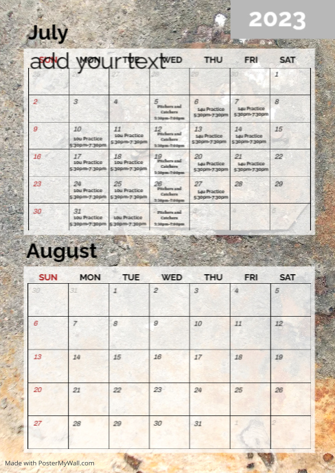 Printable two month calendar july august | PosterMyWall