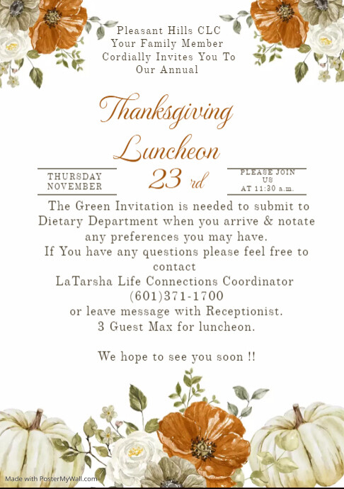 Orange Floral Pumpkins Thanksgiving Party Inv | PosterMyWall