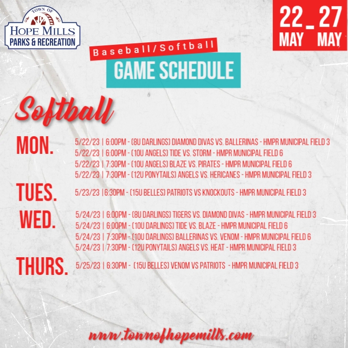 Softball Game Schedule 5/22 -5/27 | PosterMyWall