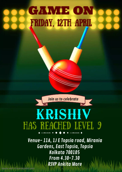 Dark Green Cricket Themed Birthday Invitation | PosterMyWall