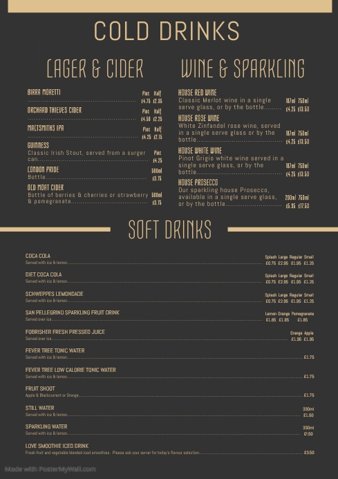 DRINKS MENU | PosterMyWall