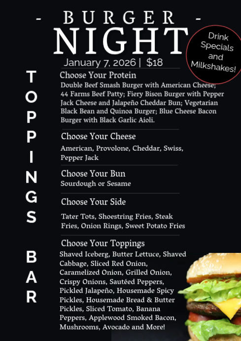 Burger Night Menu 4.3.24 | PosterMyWall