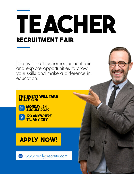 1-White and Blue Modern Teacher Recruitment F Template | PosterMyWall