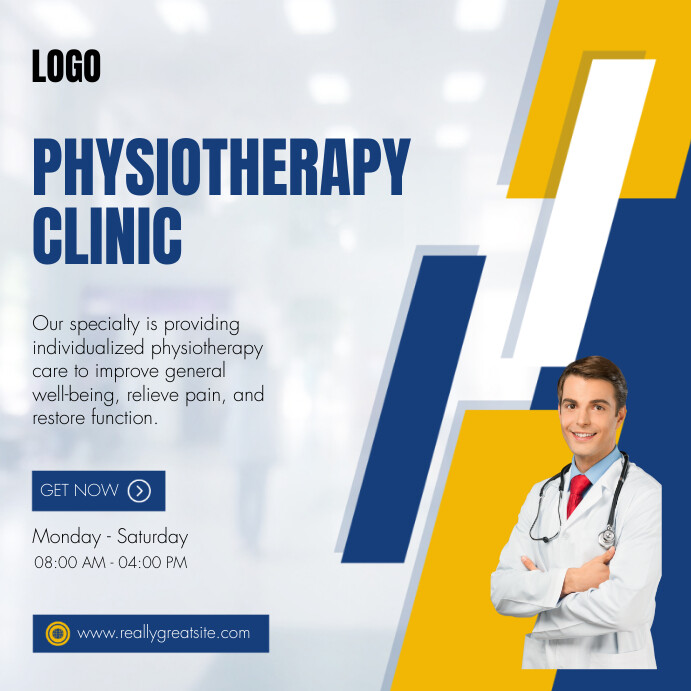 10-Blue and Yellow Modern Physiotherapy Clini templaat | PosterMyWall
