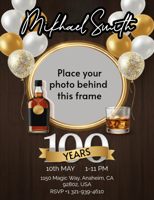 100th birthday party invitation with photo Template | PosterMyWall
