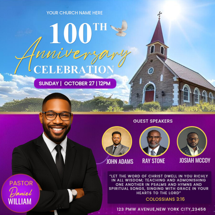 100TH CHURCH ANNIVERSARY CELEBRATION FLYER TEMPLATE | PosterMyWall
