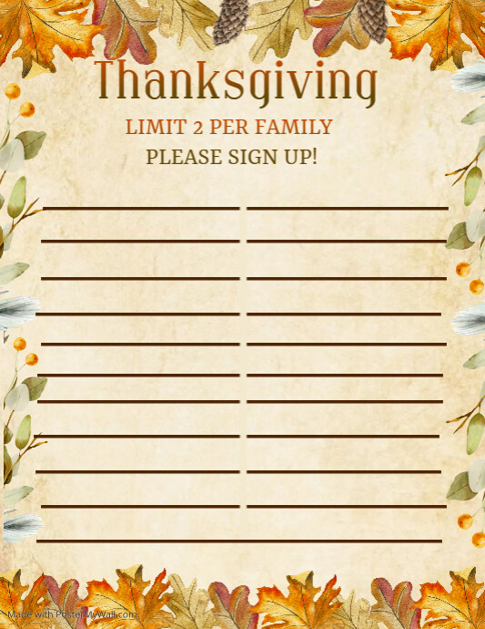Thanksgiving Guest List Sign up List | PosterMyWall