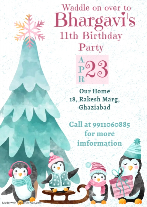 Copy of Girl's Winter Theme Birthday Party Invitation | PosterMyWall