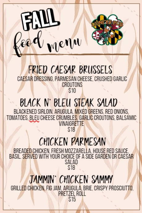 FALL FOOD MENU 2023 | PosterMyWall