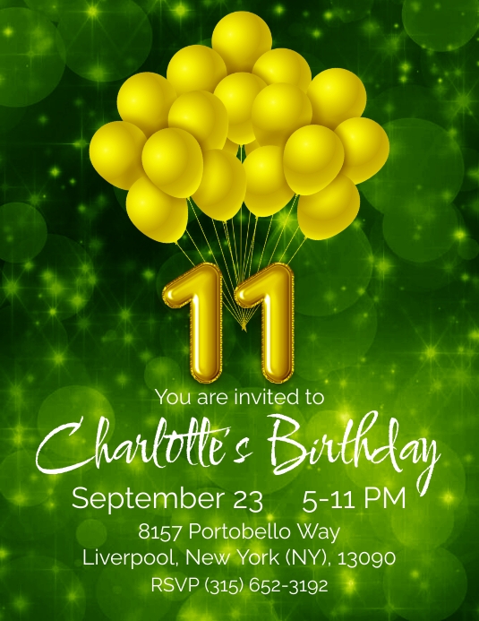11th birthday party invitation blue balloon ( Template | PosterMyWall