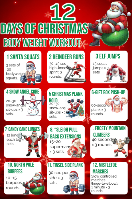 12 Christmas body weight workout flyer Template | PosterMyWall