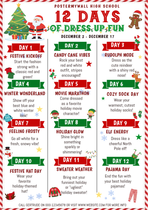 12 Days of Christmas Dress-Up Flyer Template – School Spirit Week ...
