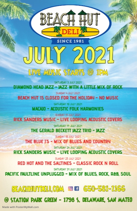 Copy of Beach Hut Calendar July 2021 Poster | PosterMyWall