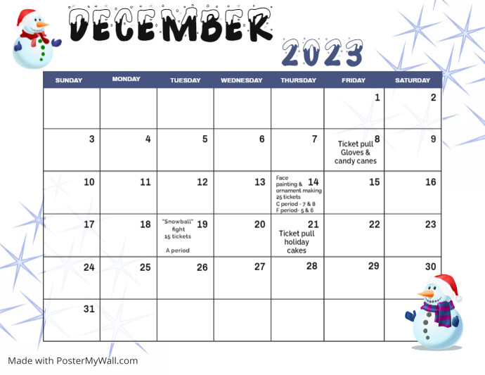 December 2023 Monthly Events Calendar | PosterMyWall