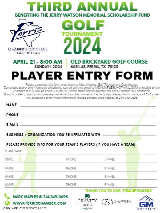 2023 Golf Tournament Player Entry Form | PosterMyWall