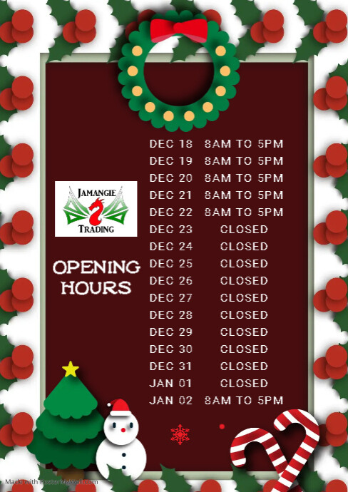 Christmas Opening Hours | PosterMyWall