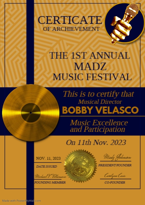 Music Award Certificate | PosterMyWall