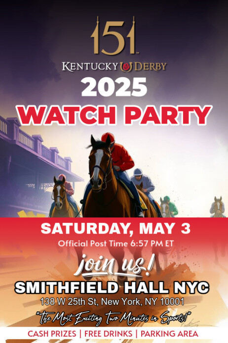 151 Kentucky Derby 2025 Horses Race Watch Party Template | PosterMyWall