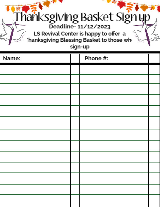 Thanksgiving dinner Signup sheet poster flyer | PosterMyWall